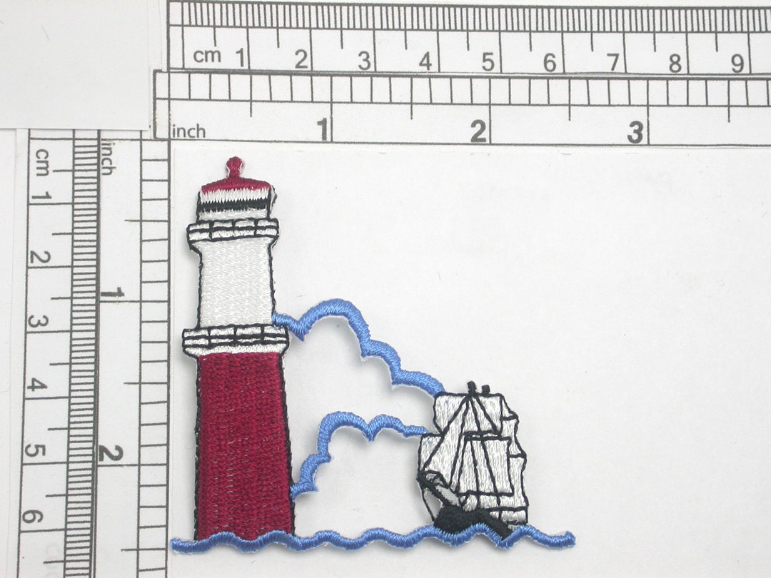 Lighthouse & Ship Embroidered Iron on Patch Applique Fully Embroidered ...