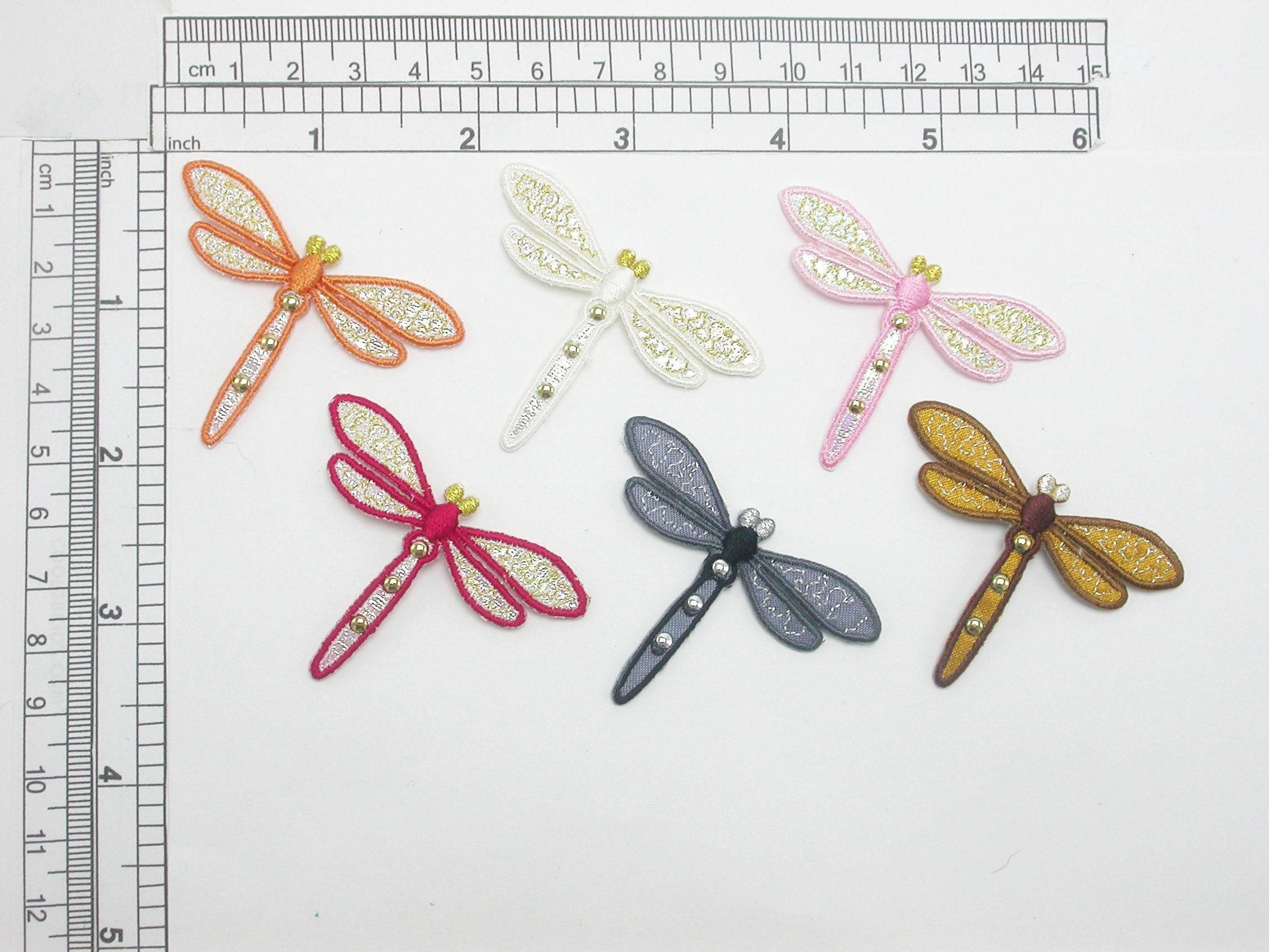 Dragonfly Patch With Studs Embroidered Iron on Applique 1 1/2" X 2 1/8 ...