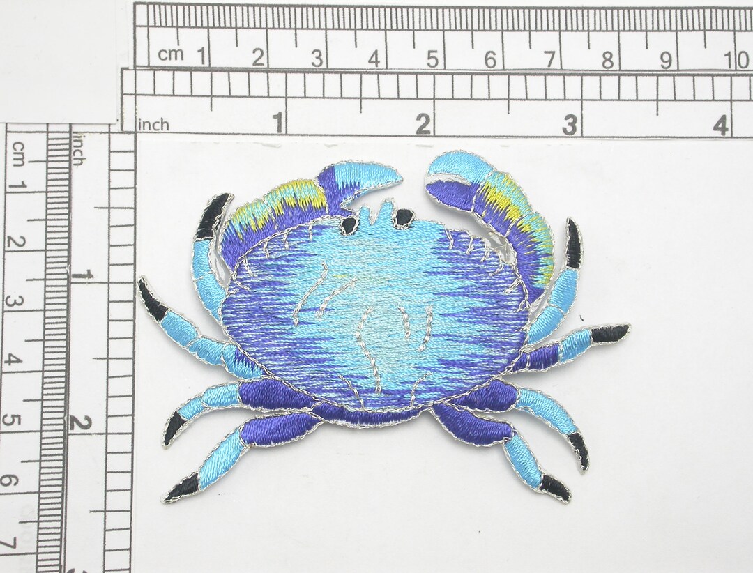 Large Blue Crab Iron on Patch Applique Fully Embroidered Measures 3 3/8 ...