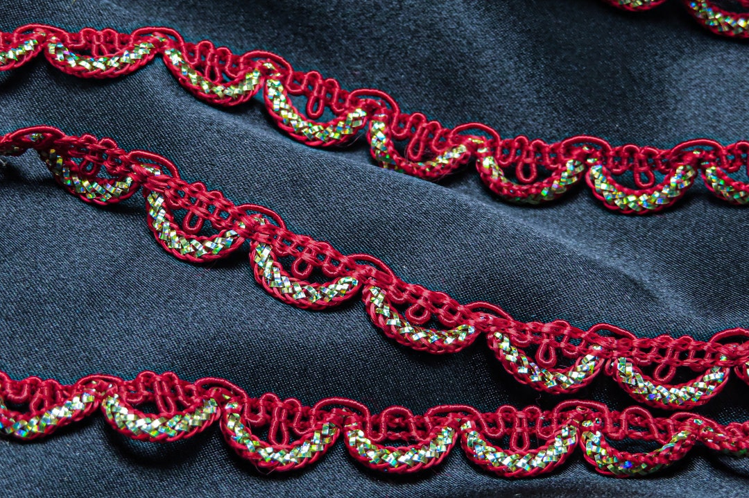 Braid 5/8" 16mm Fancy Loop Red & Holographic Gold Priced per Yard - Etsy