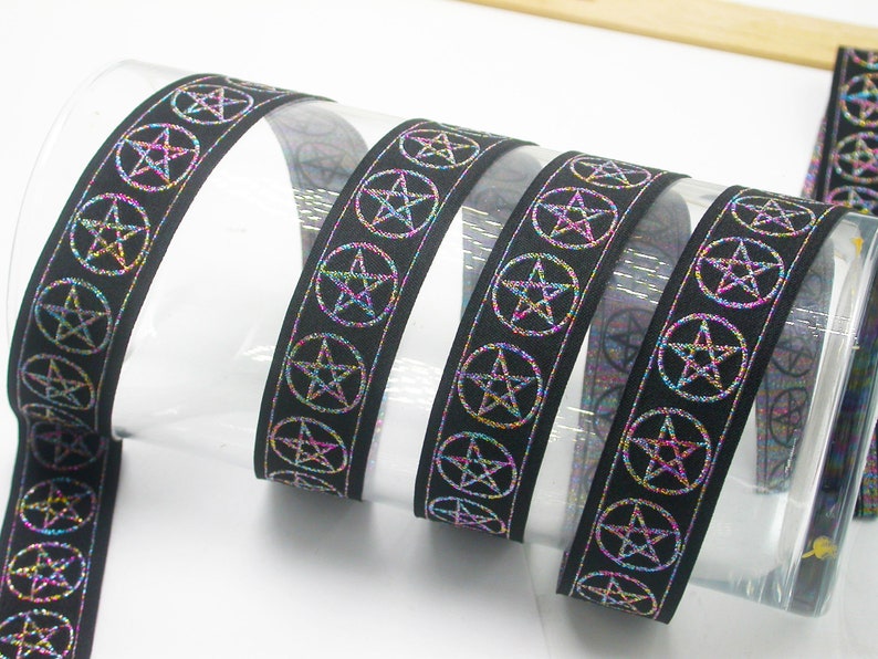 Pentacle Jacquard Ribbon 1" Multi Metallic *colors* 3 Yards & up Wiccan ...