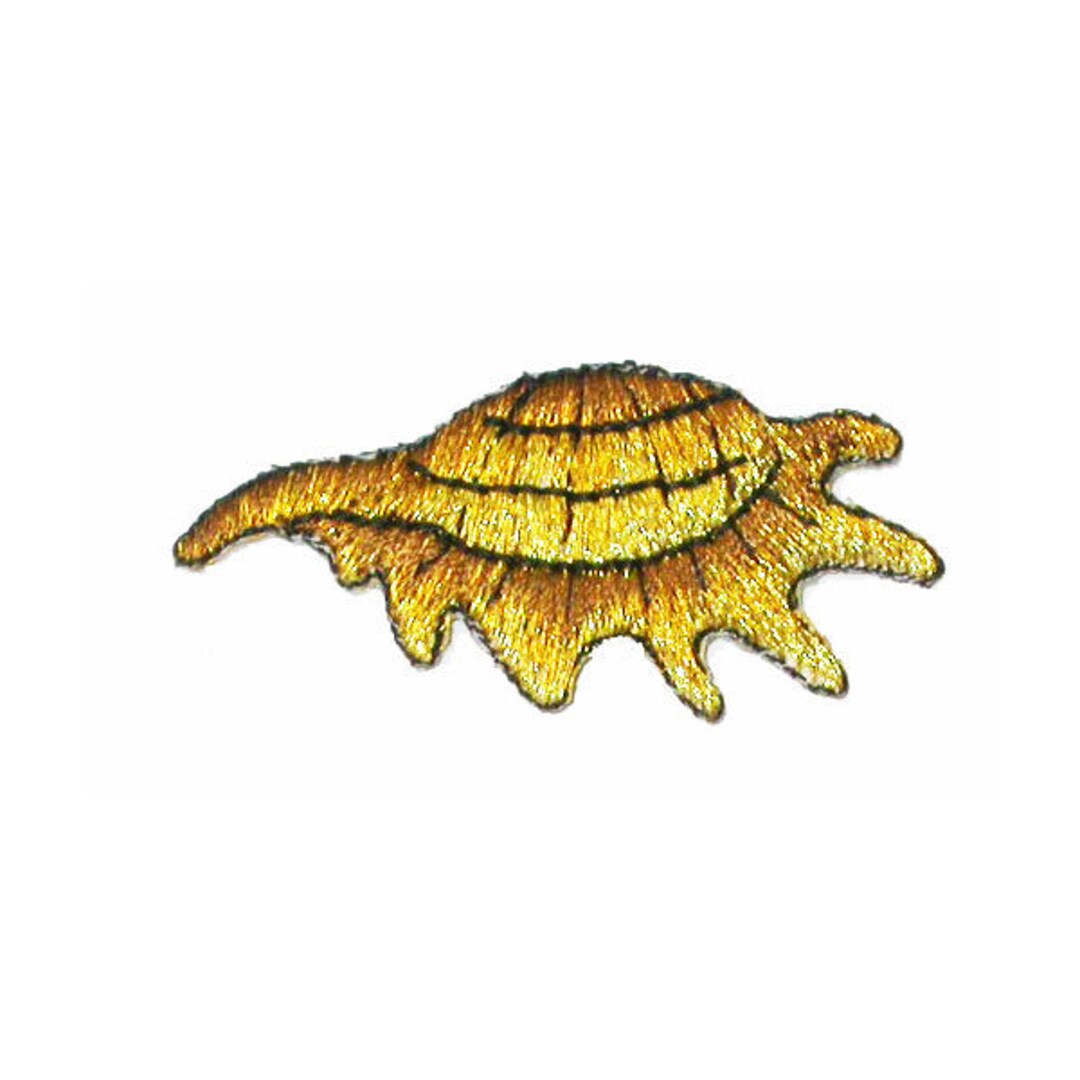 Sea Shell Metallic Gold Iron on Applique Fully Embroidered 1" High X 2 ...