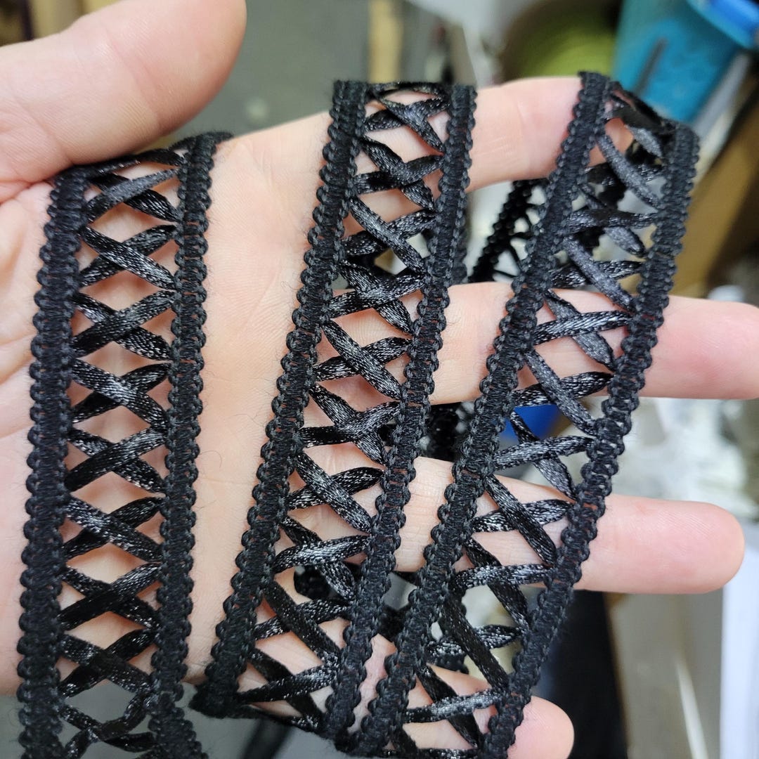 Braid 1" Black With Crossover Satin Ribbon Priced per Yard - Etsy