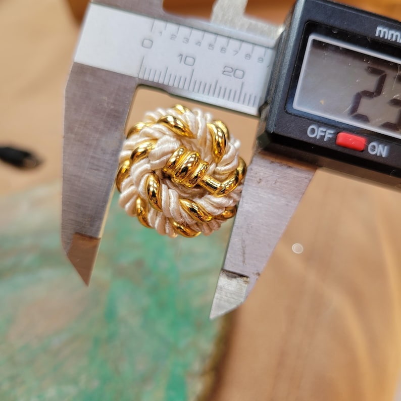 Button - Gold Metal & Ivory Cord Designer Shank Weighty 23mm Vintage ...