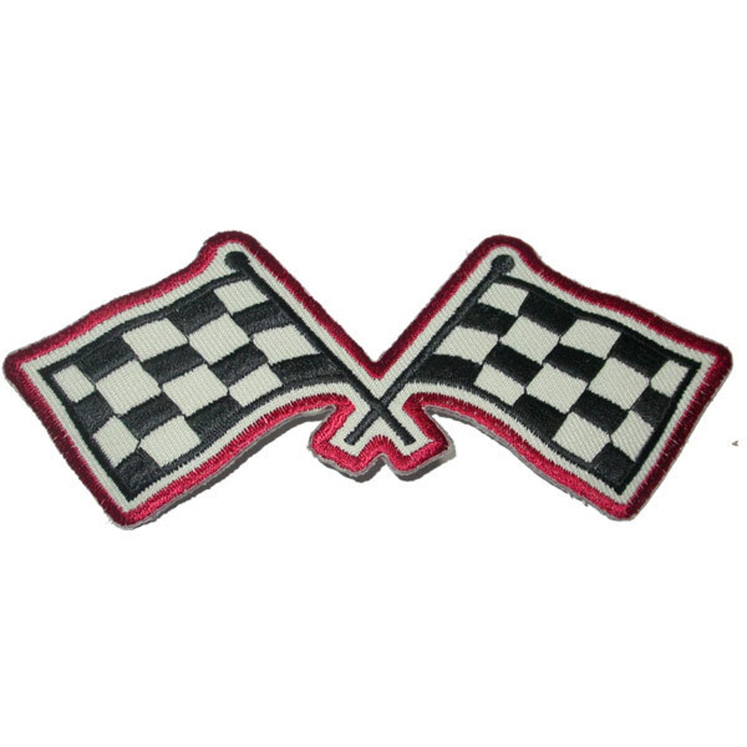 Checkered Flag With Red Border Iron on Patch Measures 4 7/8" Across X 2 ...
