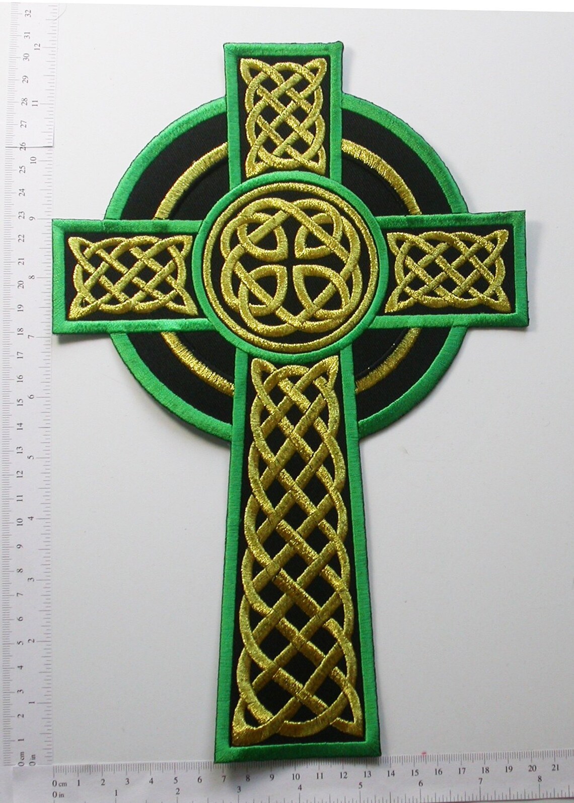 Large Celtic Cross Iron on Patch: Emerald Green & Metallic Gold - Etsy