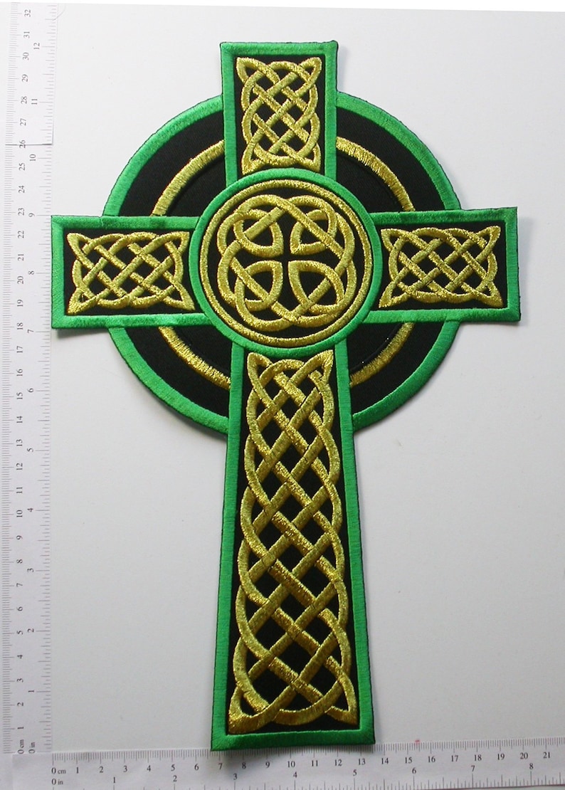 Celtic Cross Large Iron on Patch Applique Green Black & Met | Etsy