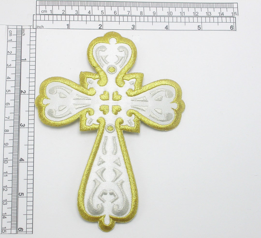 Cross Iron on Patch Embroidered Applique - Sacred Heart 2 Colors 2 ...