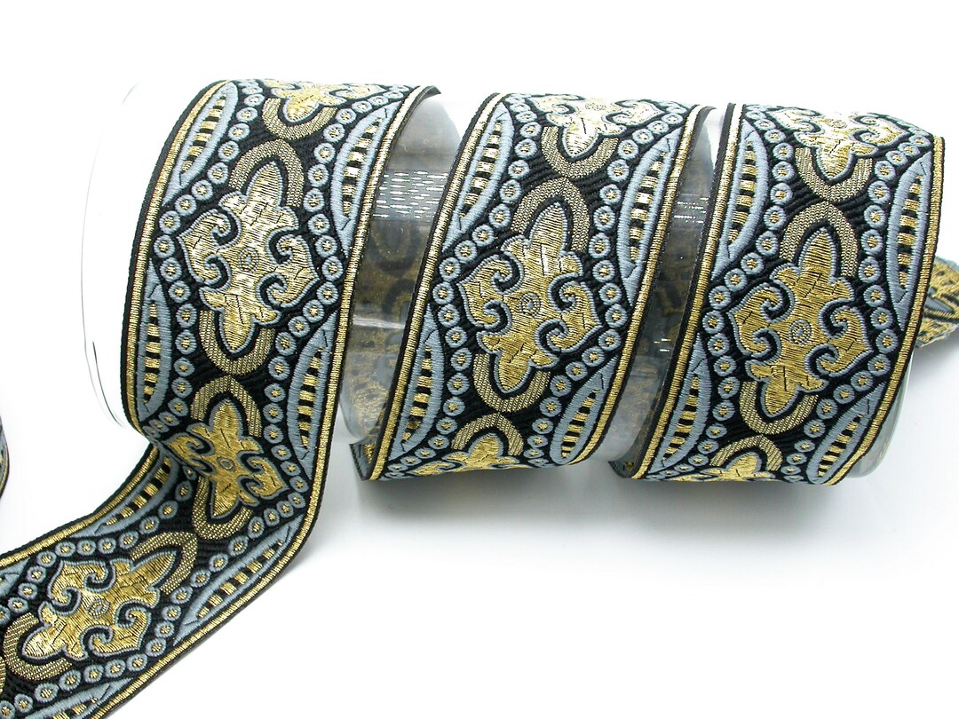 2" Jacquard Border "majestic" Woven Ribbon (50mm) per Yard & up Black ...