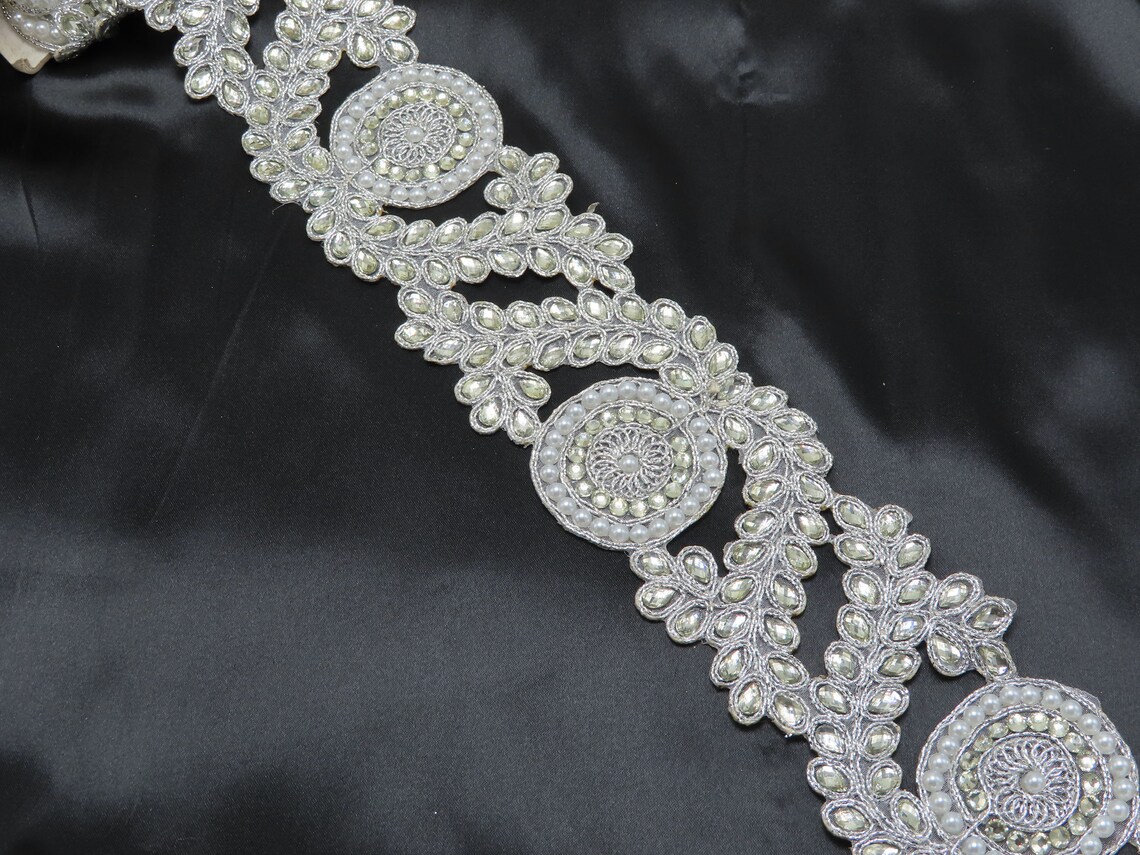 Beaded Border Embroidered 2 3/4" (70mm) Silver Gold or Copper per Meter ...