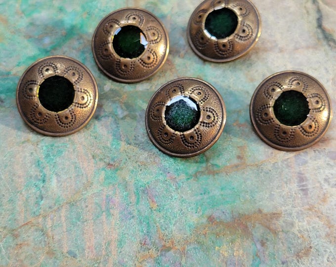 5 Brass Metal Green Inlay Shank Buttons: Vintage 20mm - Etsy