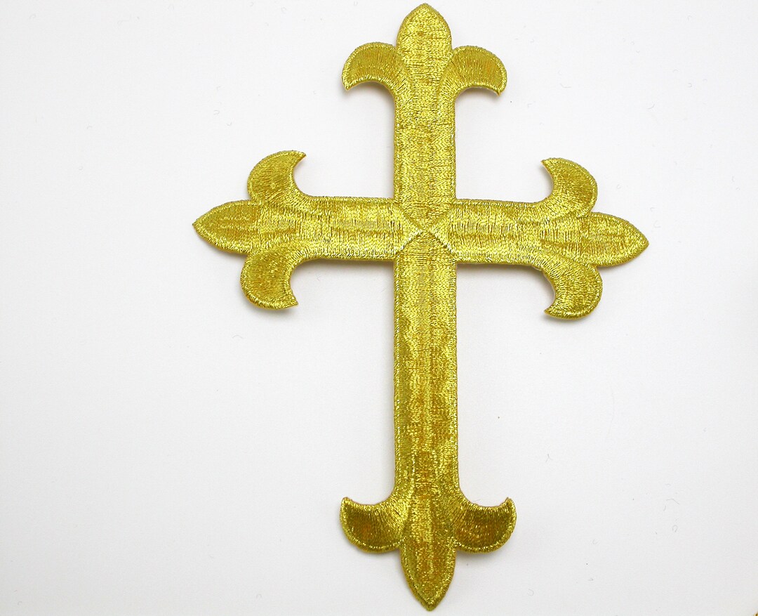 Embroidered Gold Latin Cross Iron on Patch – Applique (6 1/2" X 4 7/8 ...