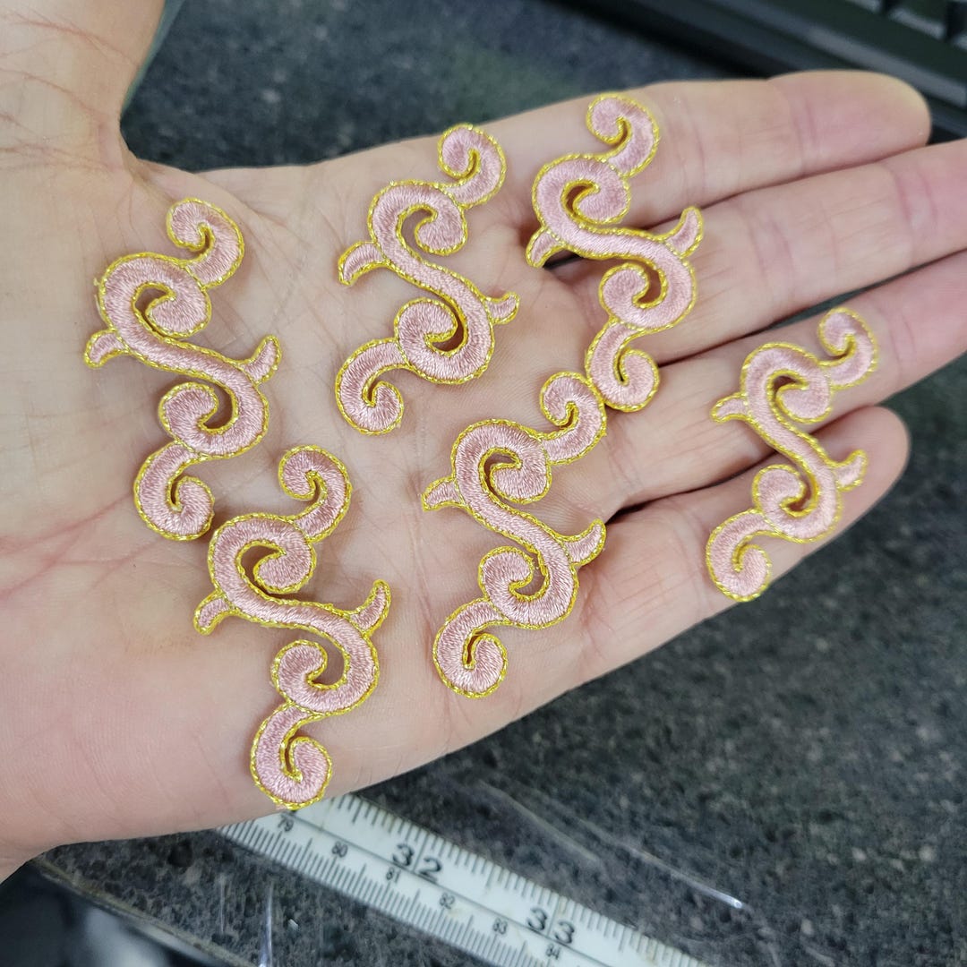 6 Decorative Swirl Embroidered Iron on Appliques Salmon Pink & Gold - Etsy