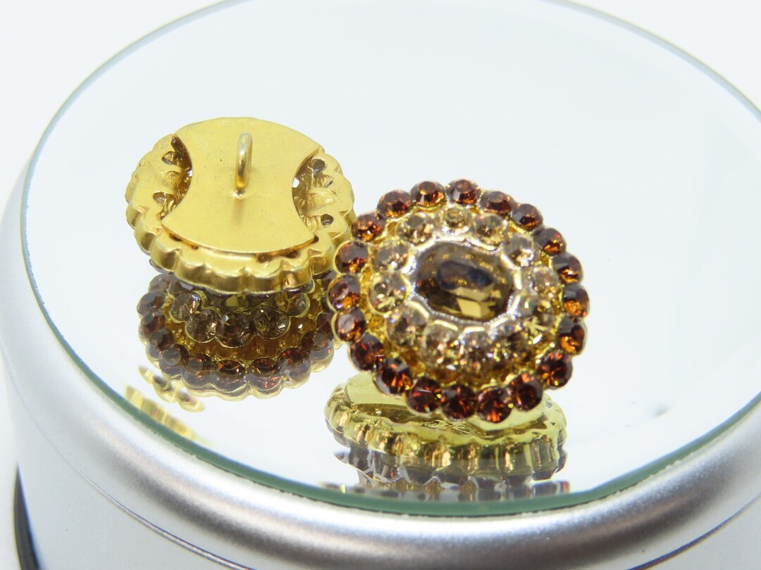 Designer Crystal Button Metal 3 Smokey Topaz Color Shades Shank 21mm ...