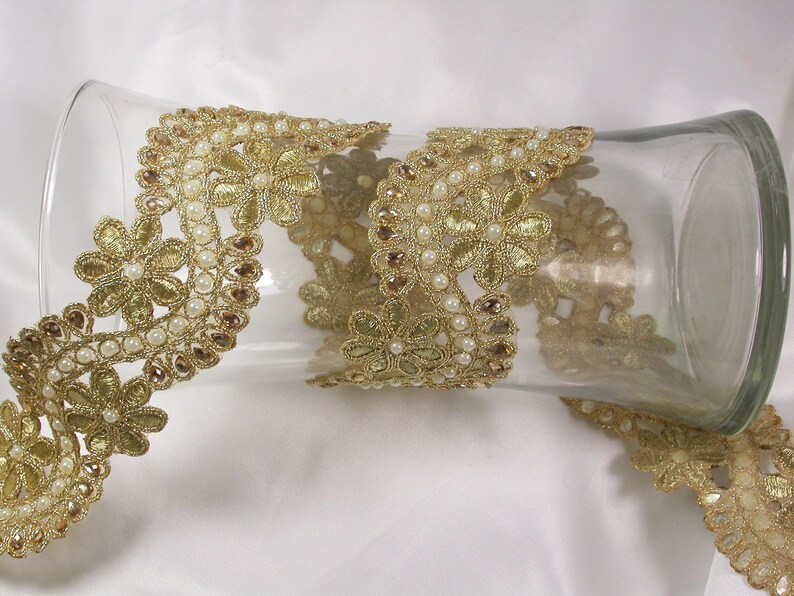 50mm 2" Beaded Flower Trim Border Metallic Gold, Silver, Copper, Purple ...