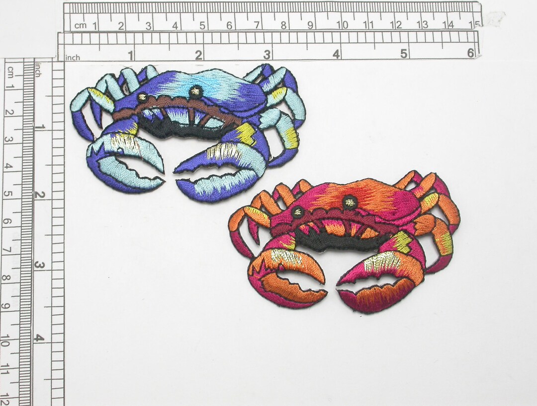 Crab Embroidered Iron on Patch Applique Fully Embroidered Measures 3 1/ ...