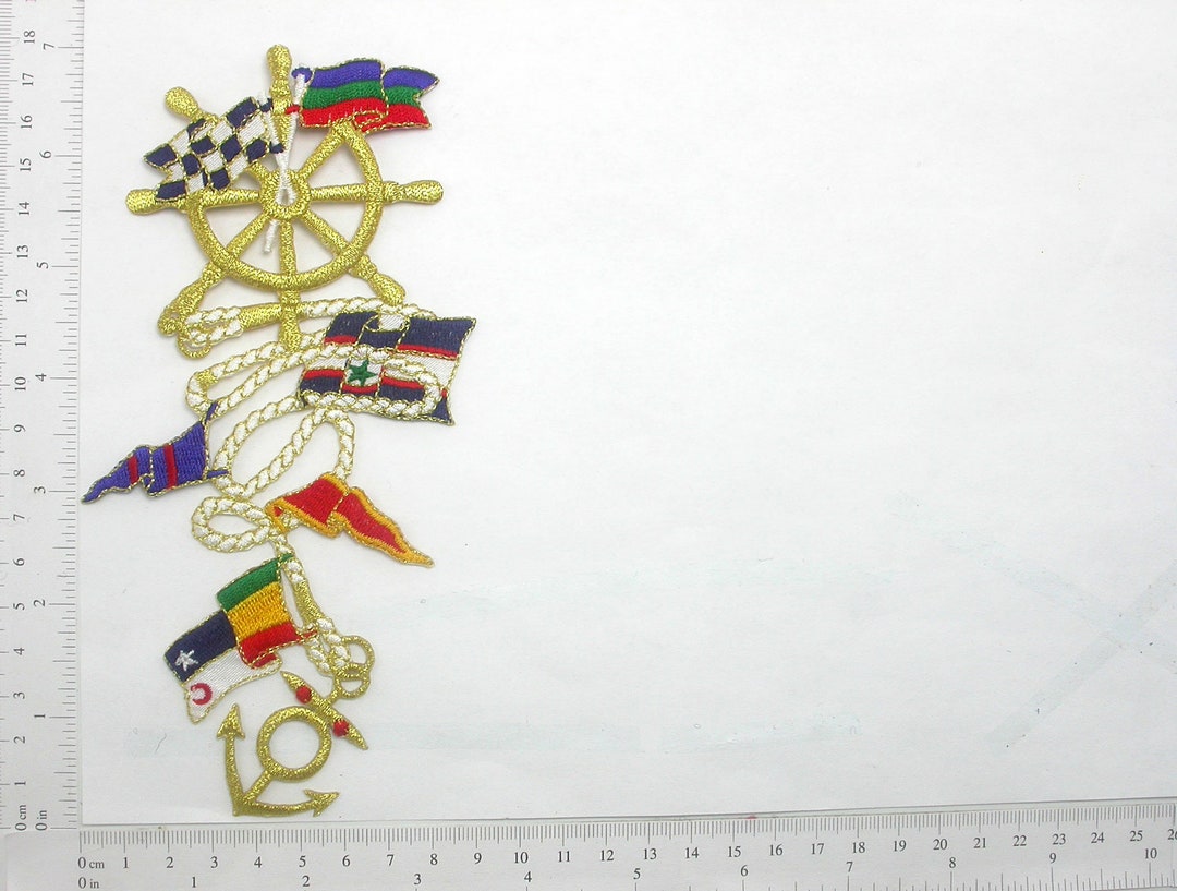 Nautical Patch Ship Wheel and Flags Embroidered Iron on Applique 6 7/8" X 2 3/4" - Etsy