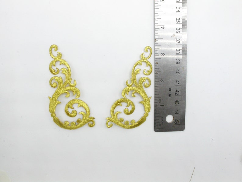 Pair Decorative Scrolls Metallic - 3 1/4" L& R Embroidered Iron on ...