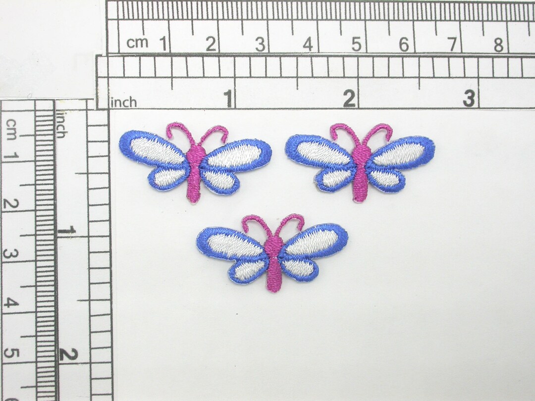 Mini Blue & Mauve Dragonfly Patch, Embroidered Iron on Applique (3 Pc ...