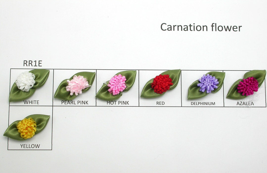 Ribbon Roses Looped Carnation 1 3/8" X 5/8" (35mm X 16mm) With Leaf ...