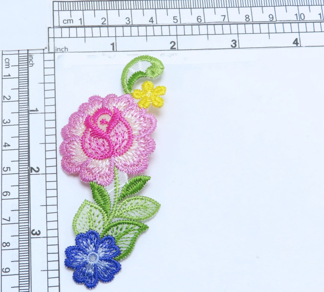 Pink Rose Embroidered Applique - Cottage Garden Flower Spray - Etsy