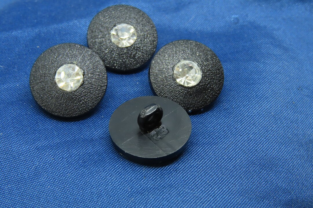 Buttons - 5 X Round, Glass Center Semi Domed Black Frost Finished ...