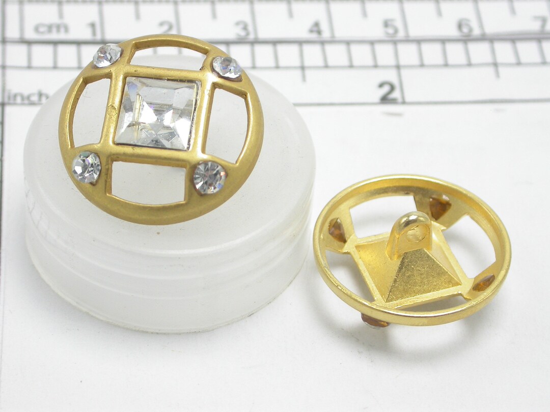 Button Art Deco Metal Crystal Set Clear Modernistic Shank 23mm High End ...
