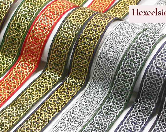Celtic Chain Metallic Jacquard Ribbon in TEAL and SILVER - Etsy Israel
