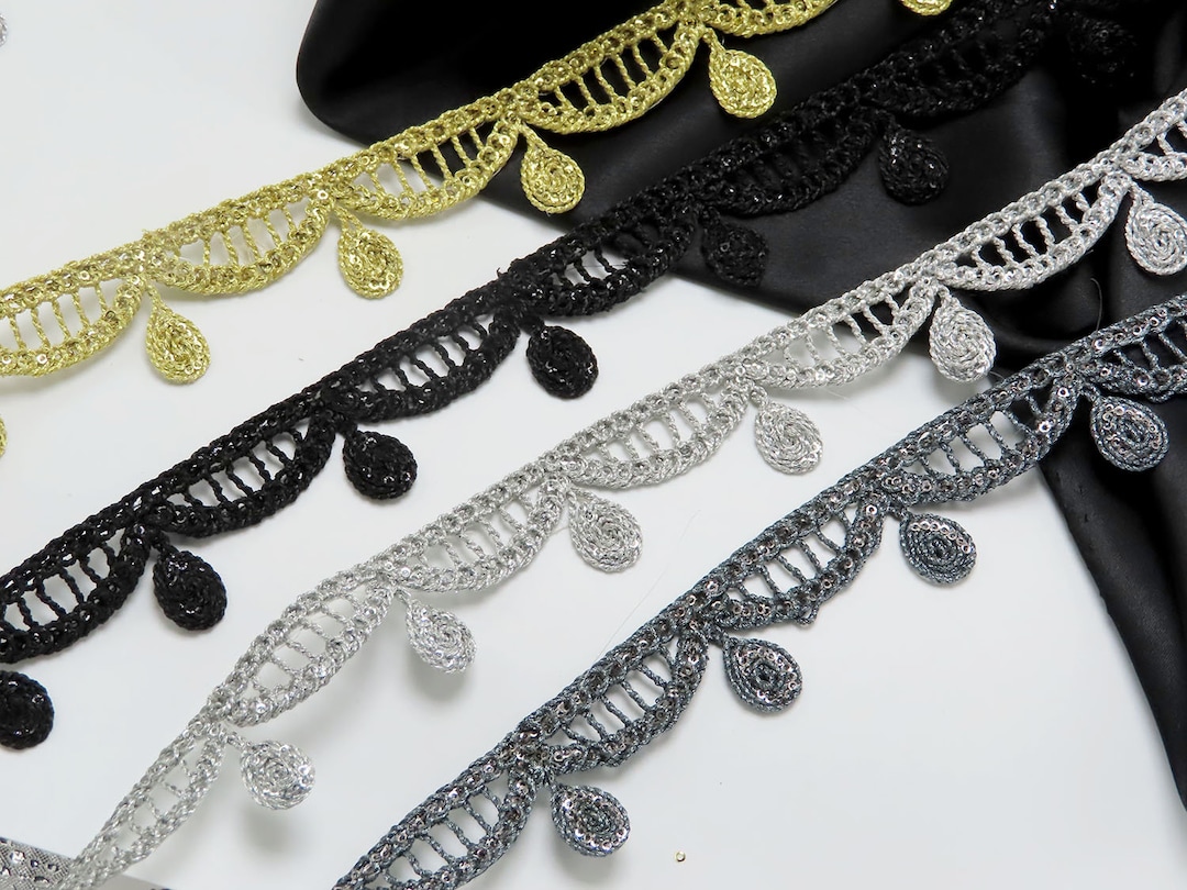 Braid Droplet Fringe Border 1 1/4 32mm Magic Metallic With Sequins per ...
