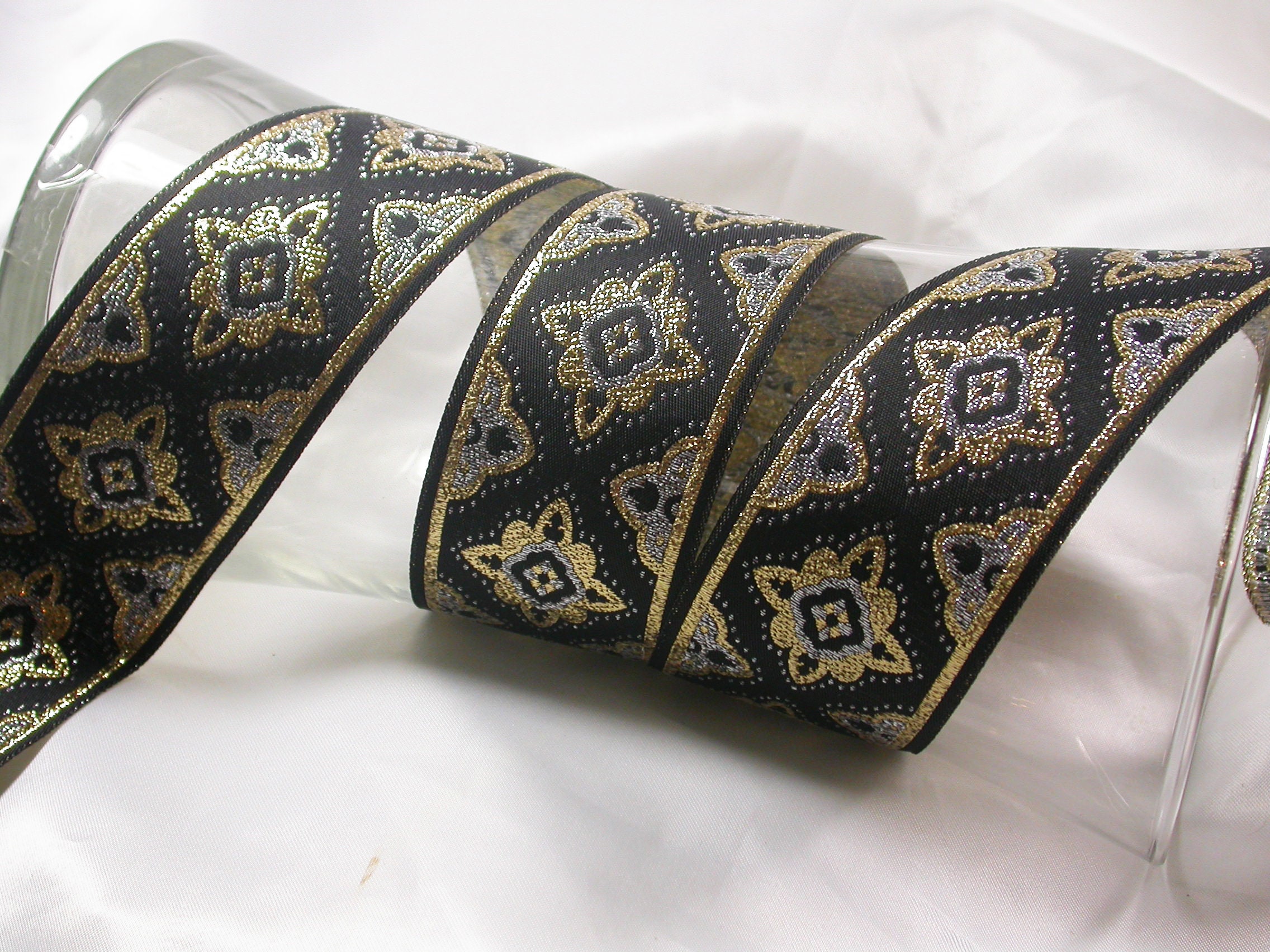 Jacquard Ribbon 1 7/8" 49mm Gold & Silver Metallic *colors*. per Yard ...