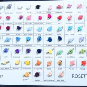Mini Ribbon Roses With Leaf 3/8" (10mm) X 5/8" (16mm) Lots of Colors ...
