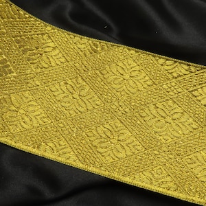 Wide Jacquard Ribbon 4" 102mm Metallic Gold Detailed Diamond Woven ...