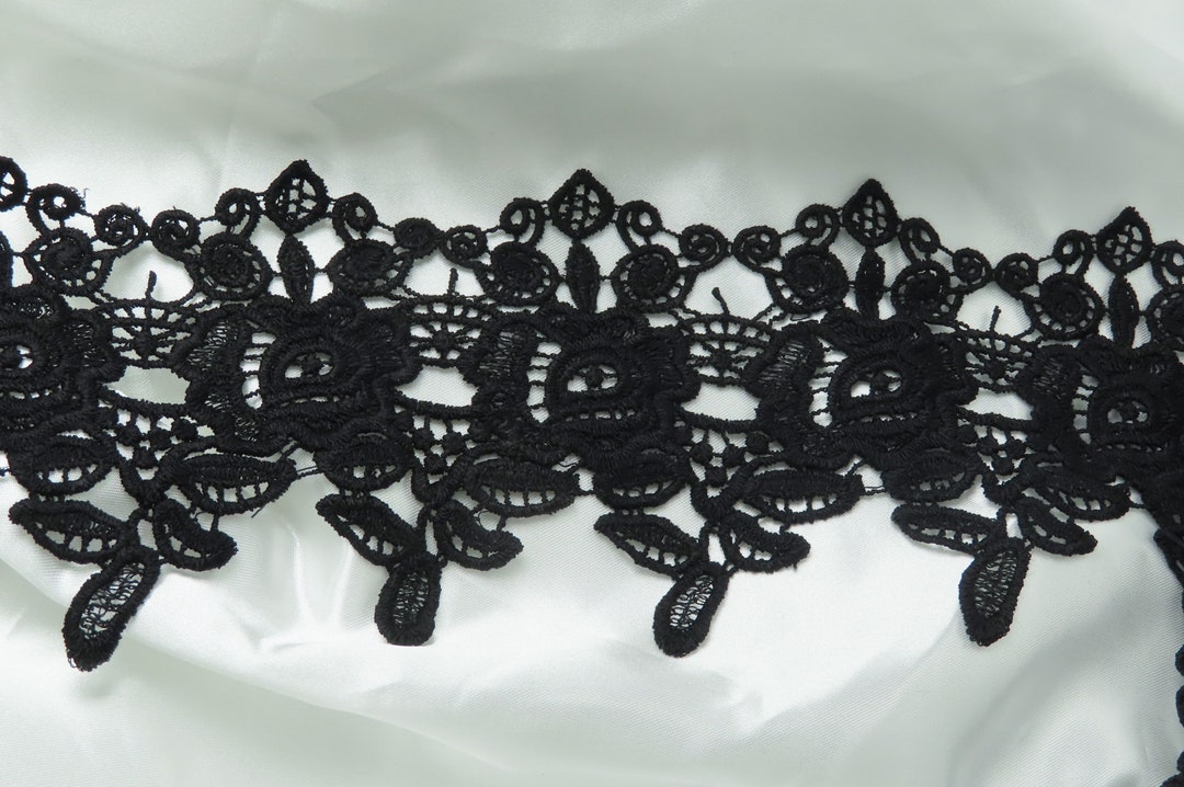 Venice Lace 4" (102mm) Black Rose Design Rayon Priced per Yard - Etsy
