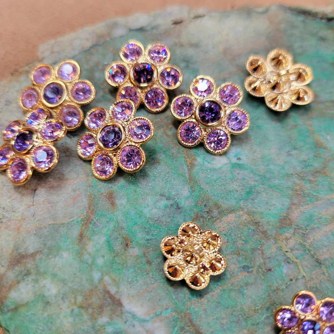 Swarovski Crystal Flower Buttons: Pink Lilac Metal Shank, High End ...