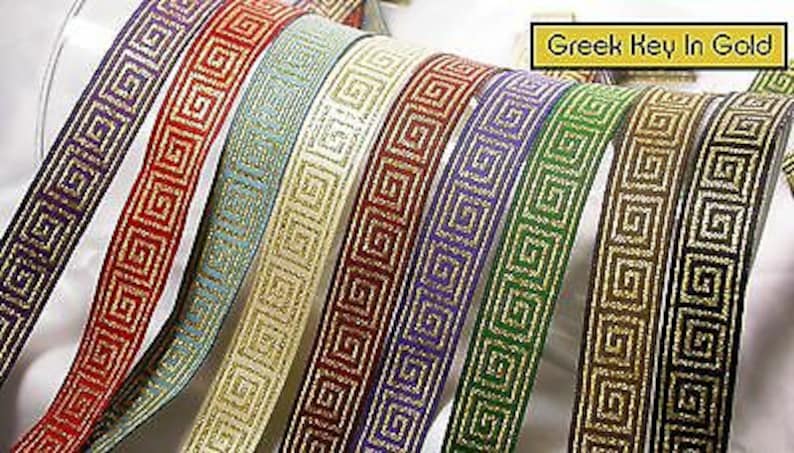 Metallic Greek Key Jacquard Ribbon 3/4" (20mm) (reversible) *colors* 5 ...