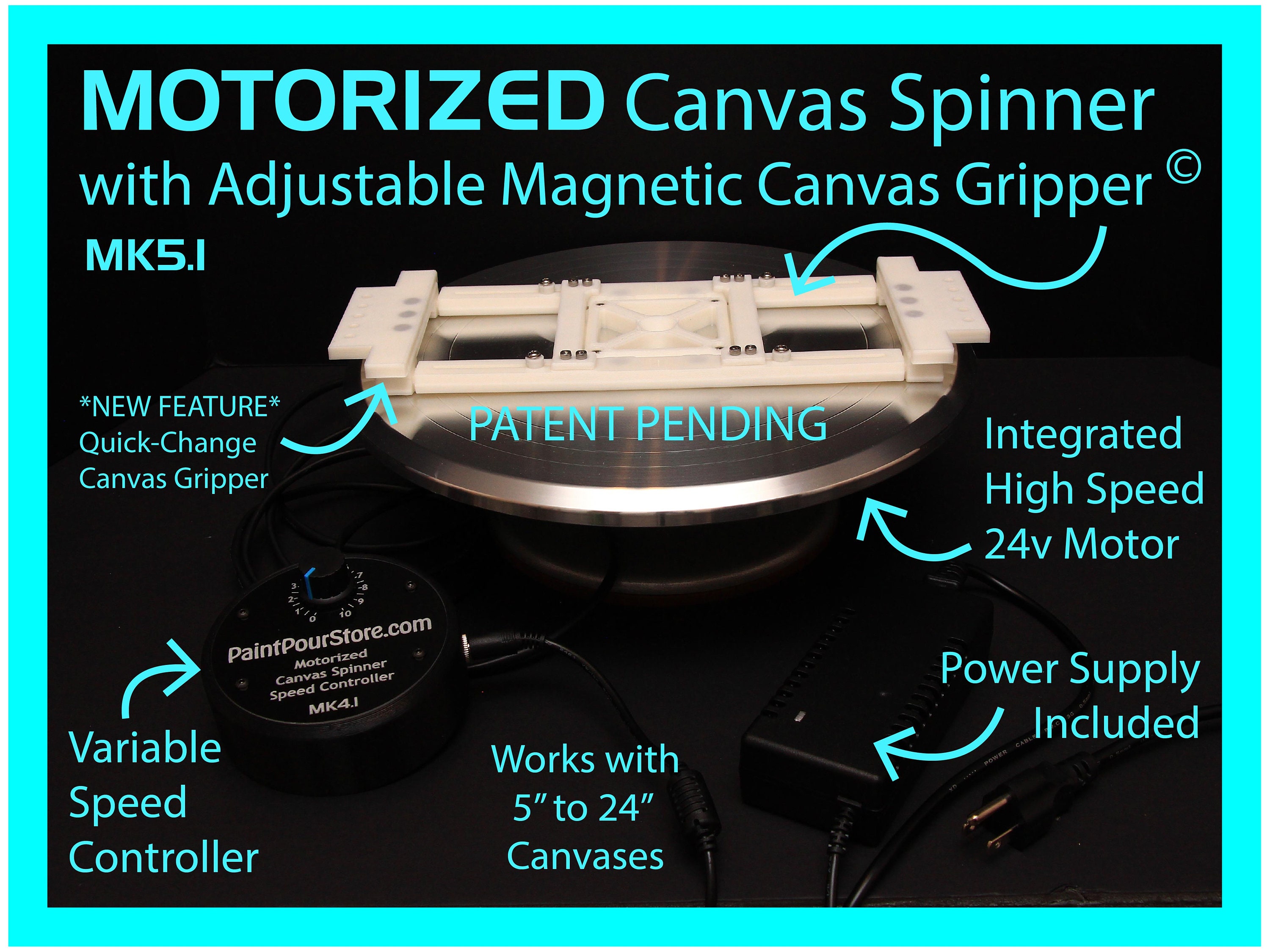 MOTORIZED Canvas Spinner With Adjustable Magnetic Canvas Gripper Lazy ...
