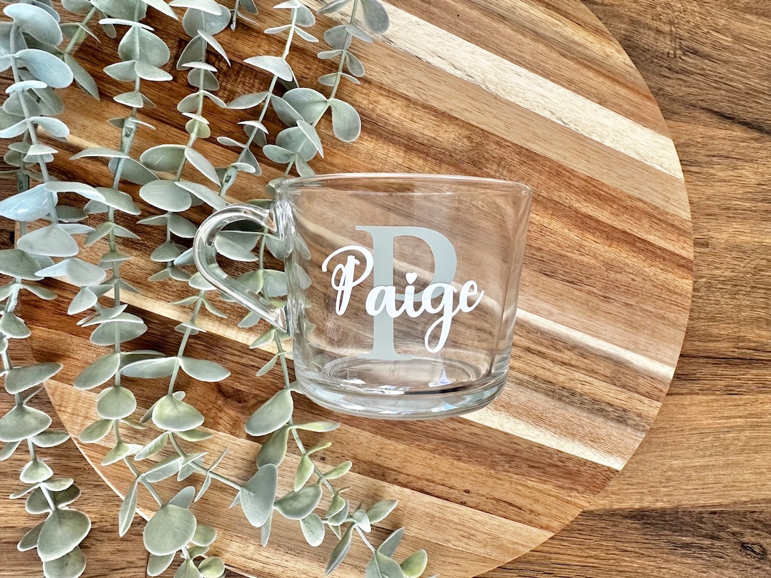 Personalised Glass Mug Initial Mug Mothers Day Gift Glass Mug ...