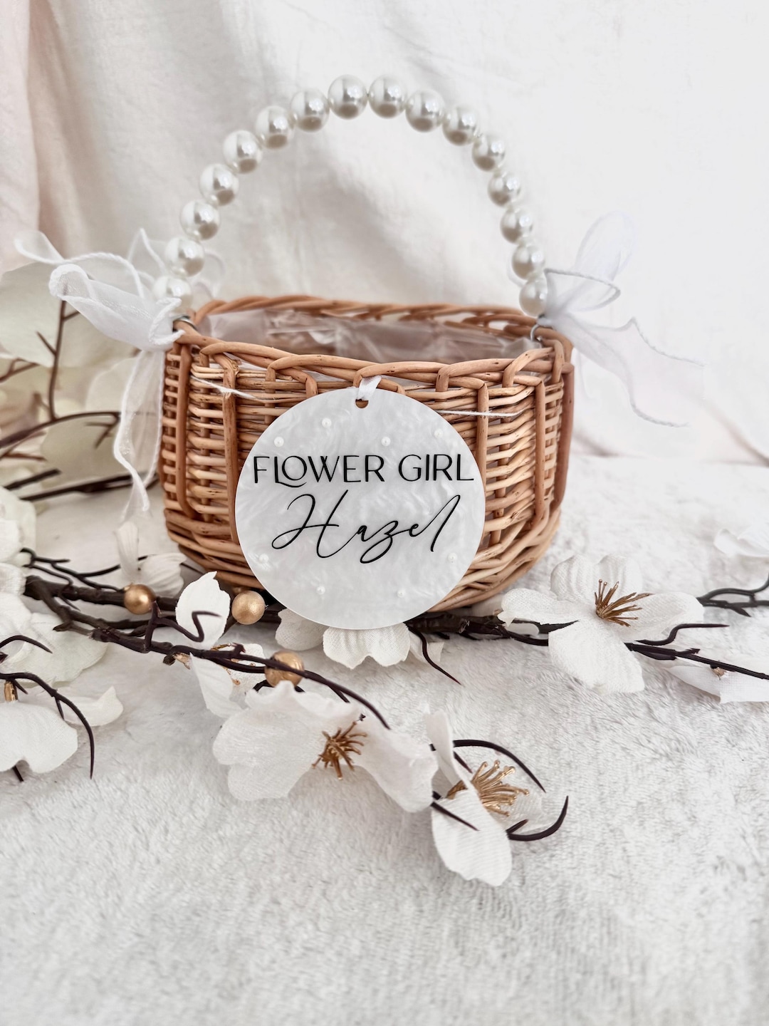 Personalised Flower Girl Basket, Pearl Handle, Personalized Wedding ...
