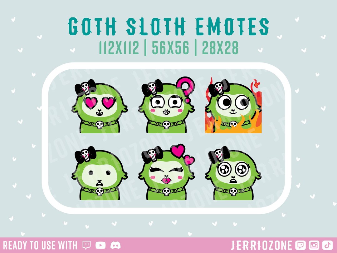 Set of 6 Goth Sloth Emotes Twitch, Discord, Youtube - Etsy
