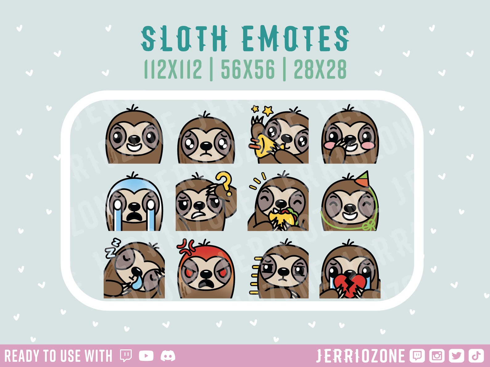 Set of 12 Sloth Emotes Twitch Discord Youtube - Etsy