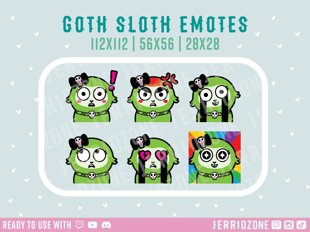 Set of 6 Goth Sloth Emotes - Twitch, Discord, Youtube - Etsy