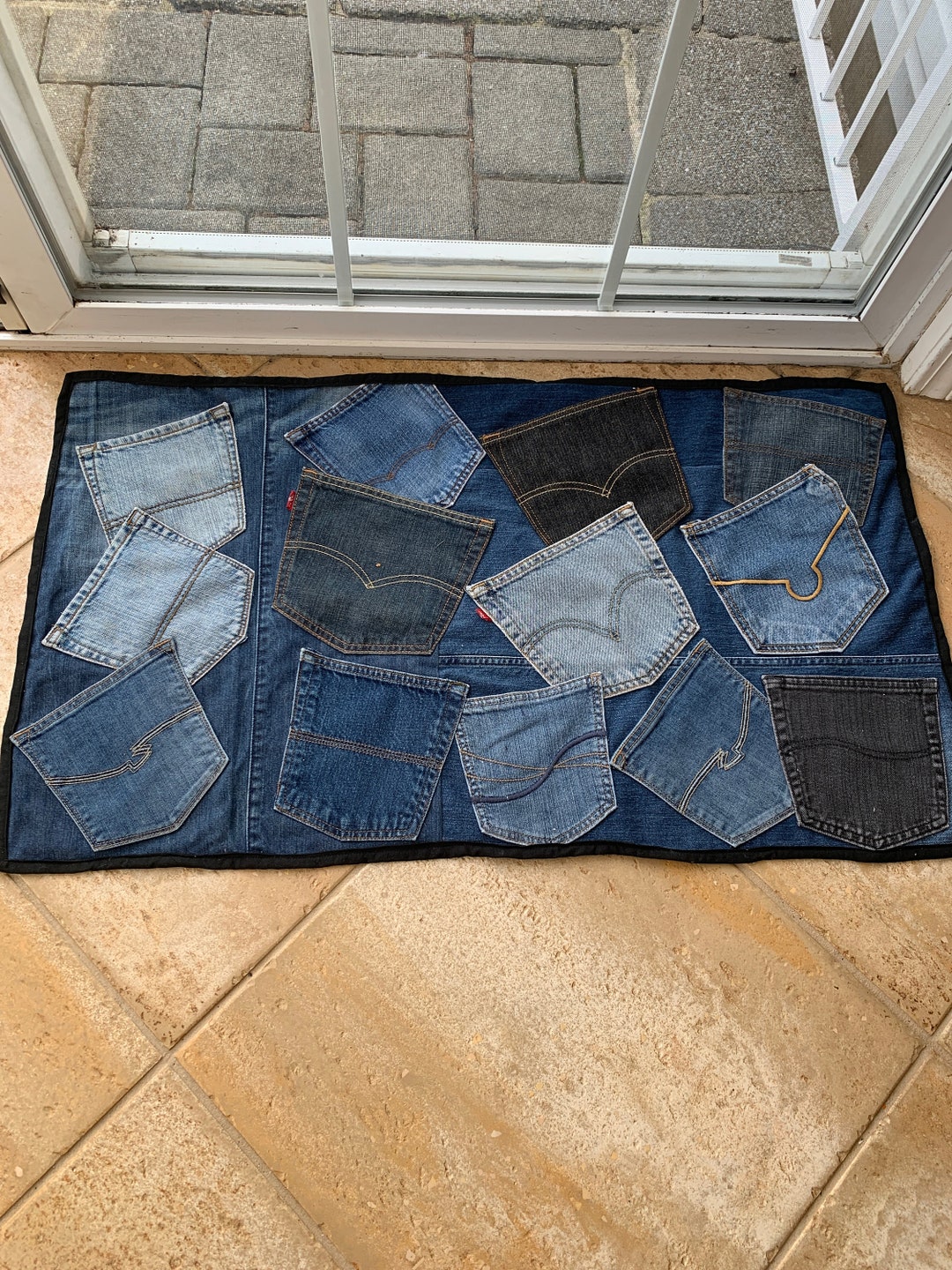 WELCOME BACK POCKET Recycled Denim Mat With Rubber Slip-proof Backing ...