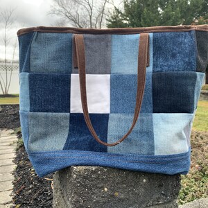 Large Denim Tote Bag With Zipper Made From Recycled Denim - Etsy