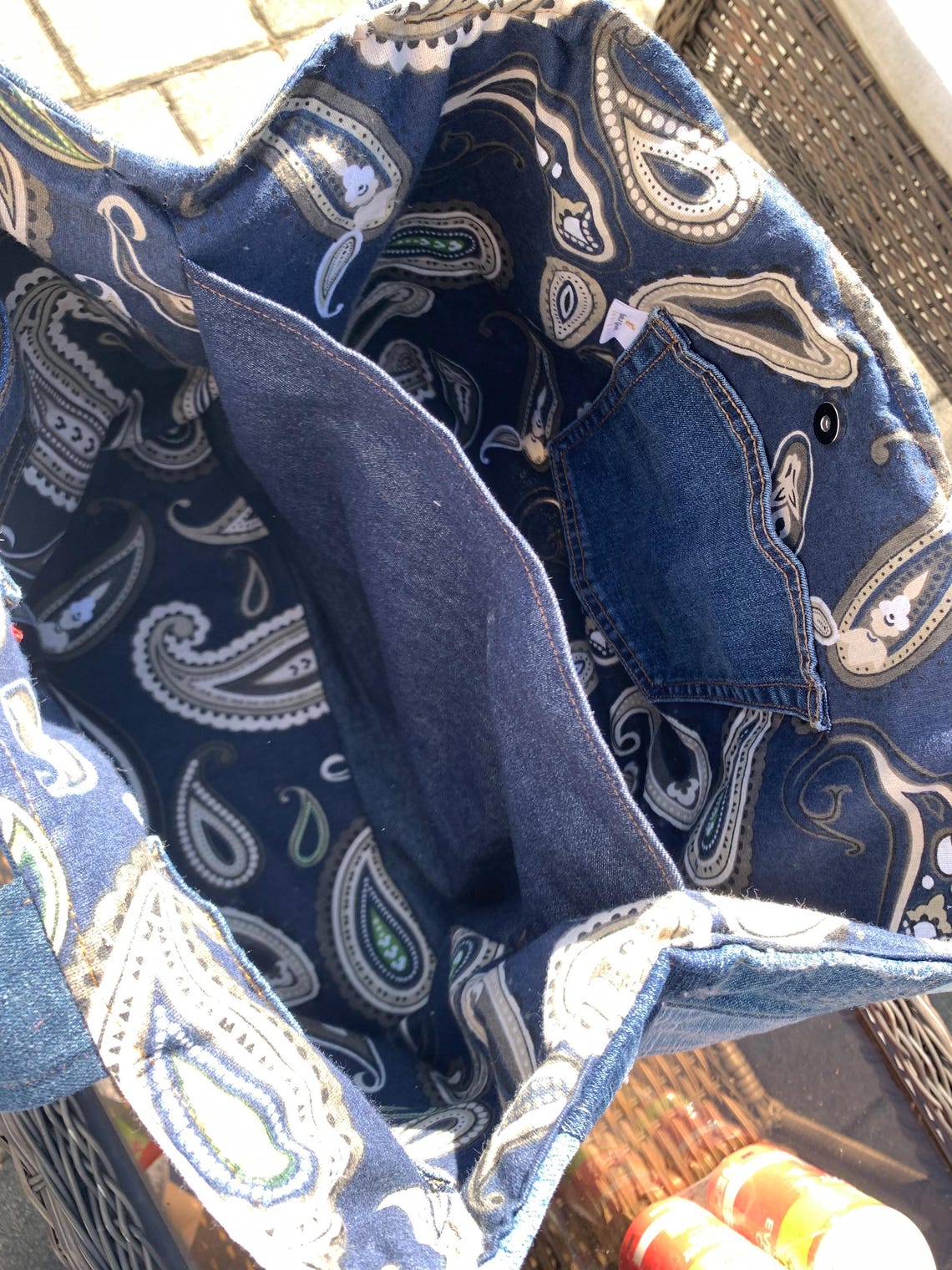 Up-cycled Denim Jean Travel Tote Bag With Dual Compartments - Etsy