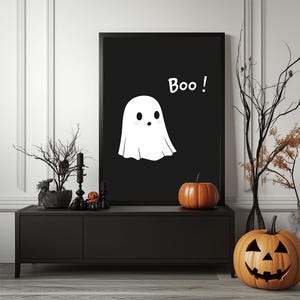 Cute Ghost Boo Poster, Adorable Halloween Art Print, Minimalist Ghost ...