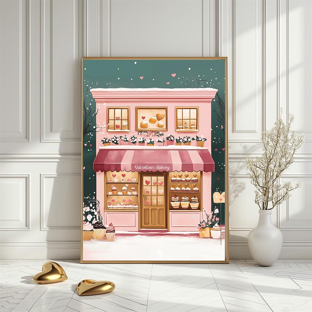 Pink Vintage Bakery Art Print, Modern Cupcake Store Poster, Romantic ...