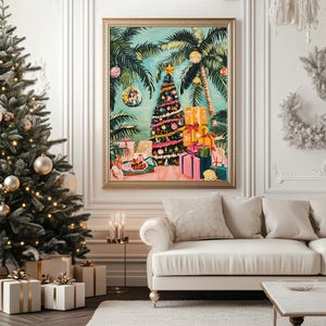 Tropical Christmas Tree Art Print, Christmas in Summer Island Poster ...