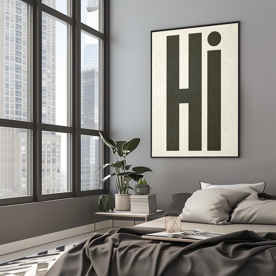 Hi Poster, Minimalist Typography Wall Print, Black and White Text ...