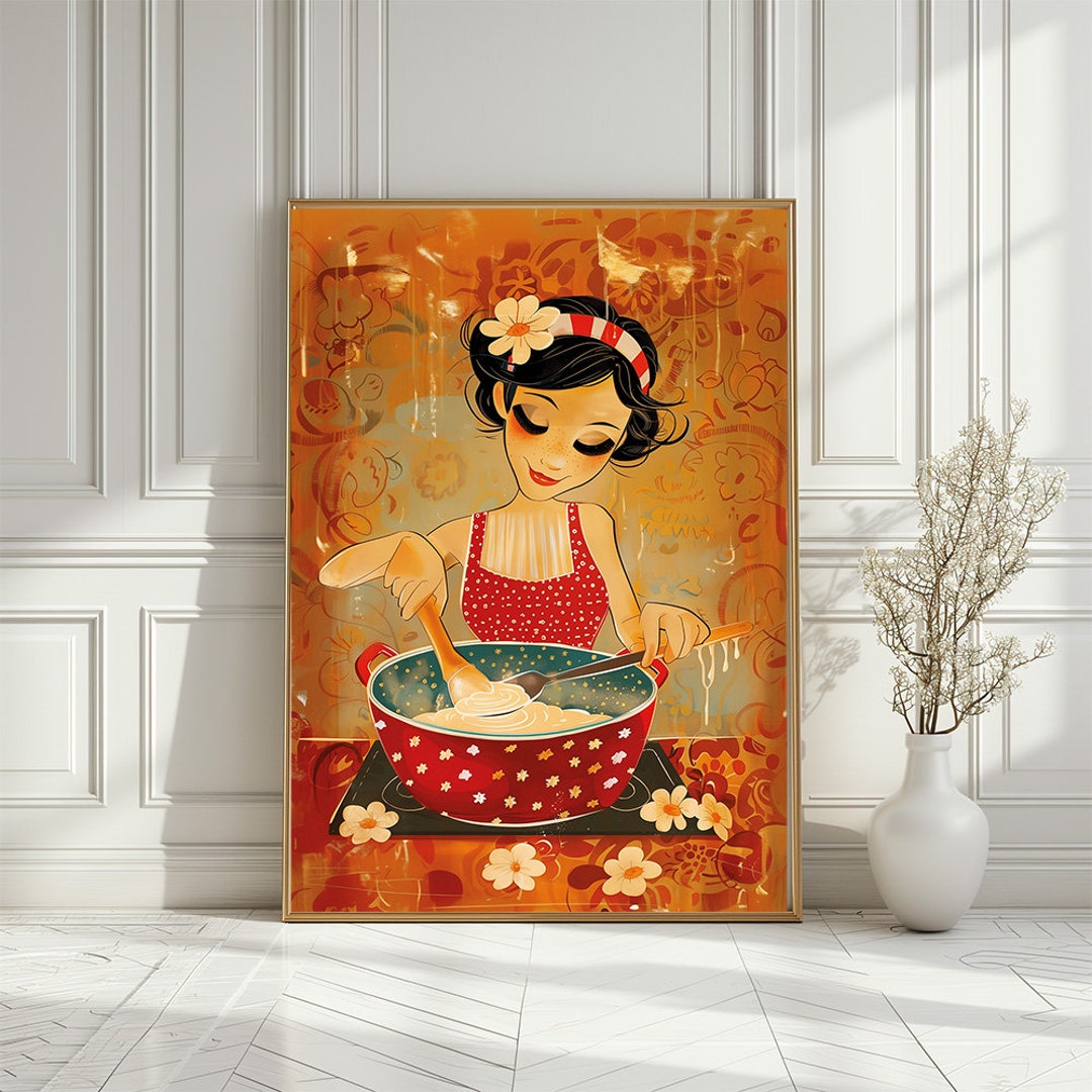 Boho Kitchen Art Print: Cooking Woman Illustration (digital Download ...