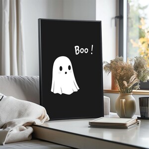 Cute Ghost Boo Poster, Adorable Halloween Art Print, Minimalist Ghost ...